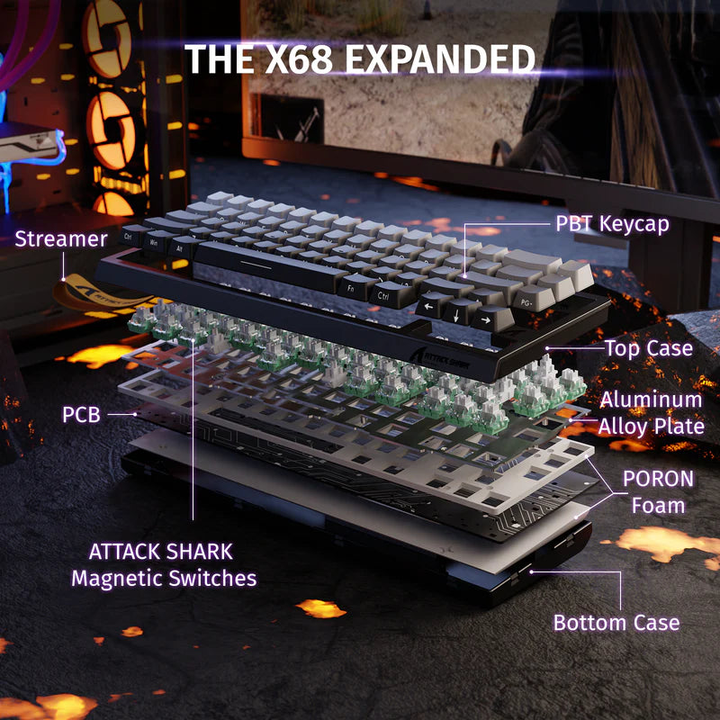 ATTACK SHARK X68 HE Rapid Trigger Keyboard Magnetic Switch Black Gradient ATTACK SHARK X68 HE Rapid Trigger Keyboard Magnetic Switch Black Gradient